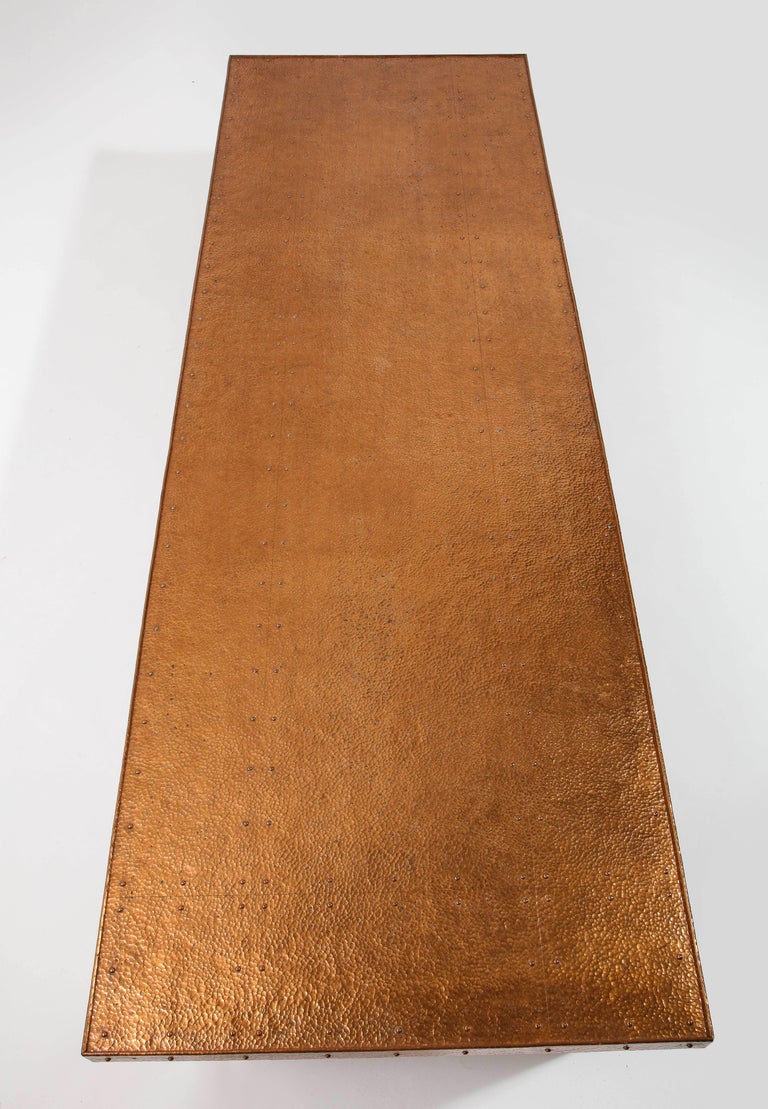 Large Copper and Elm Coffee Table, France, 1960's For Sale at 1stDibs