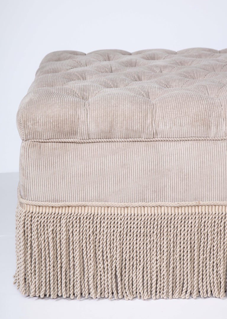 Large Corduroy Tufted Fringed Ottoman with Storage at 1stDibs