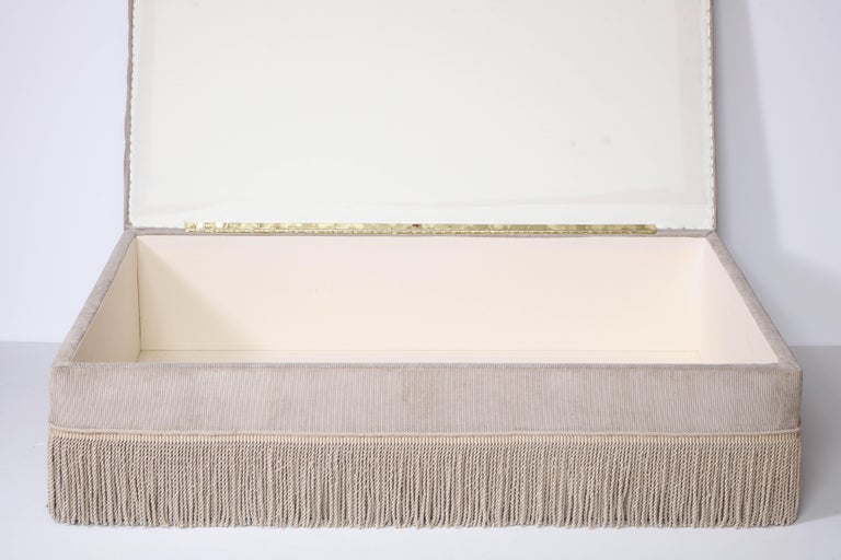 Large Corduroy Tufted Fringed Ottoman with Storage at 1stDibs