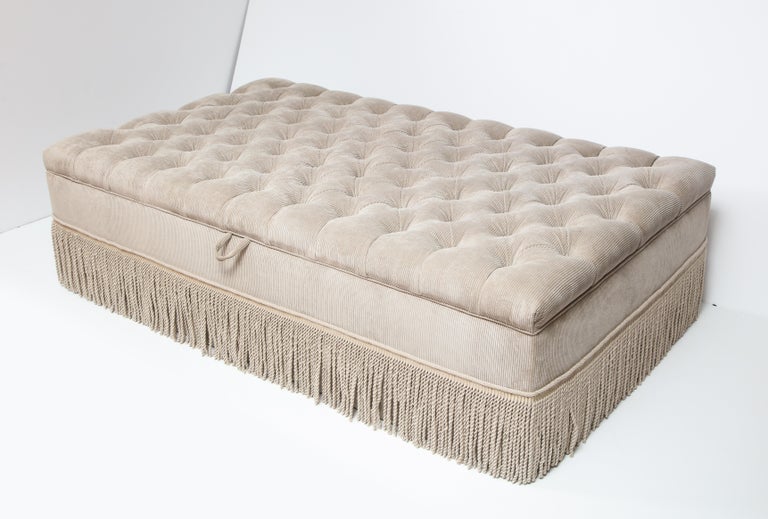 Large Corduroy Tufted Fringed Ottoman with Storage at 1stDibs