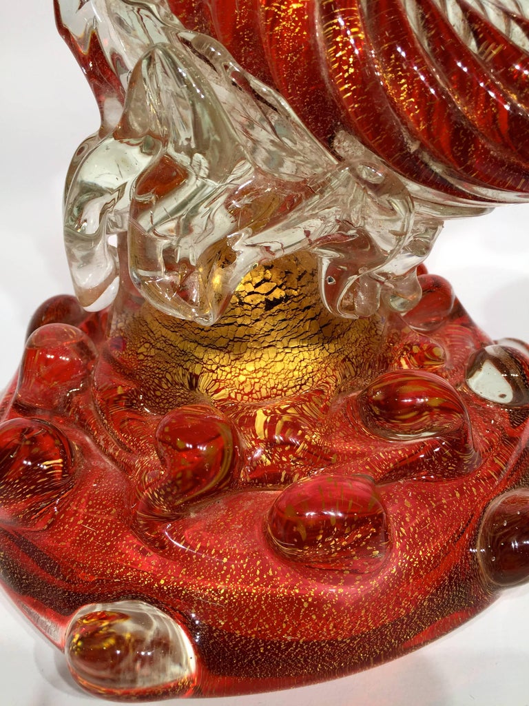 Large Cornucopia in Artistic Blown Murano Glass Red Gold Vase, circa ...