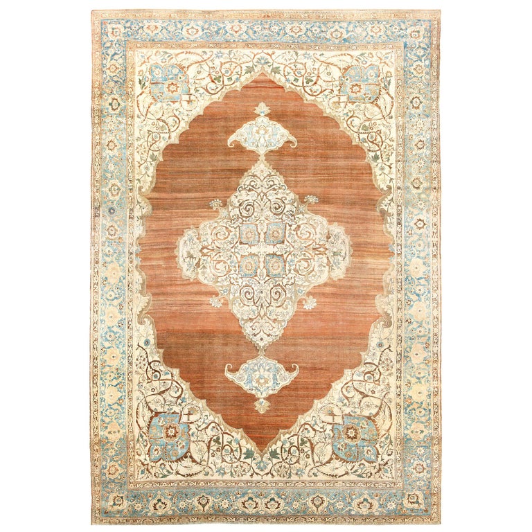 Large Cotton and Wool Antique Persian Tabriz Rug. Size: 12 ft 3 in x 18 ...