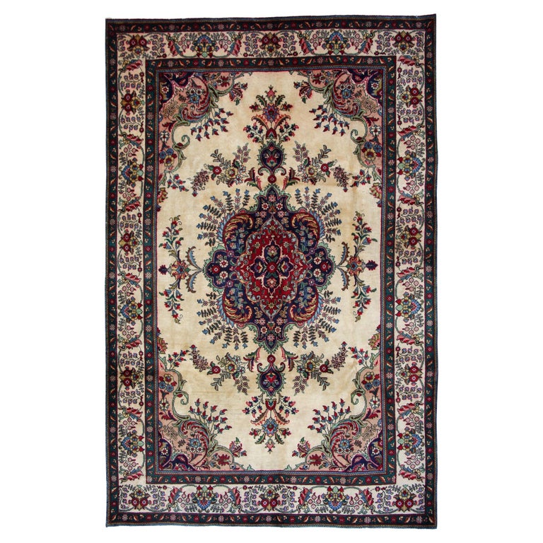 Large Cream Carpet Wool Area Rug, Traditional Floral Lounge Rug For ...