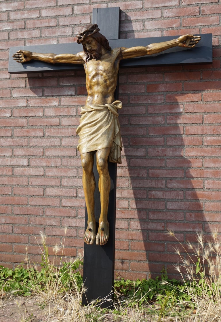Large Crucifix with an Antique and Rare Size Hand Carved Wooden Corpus ...
