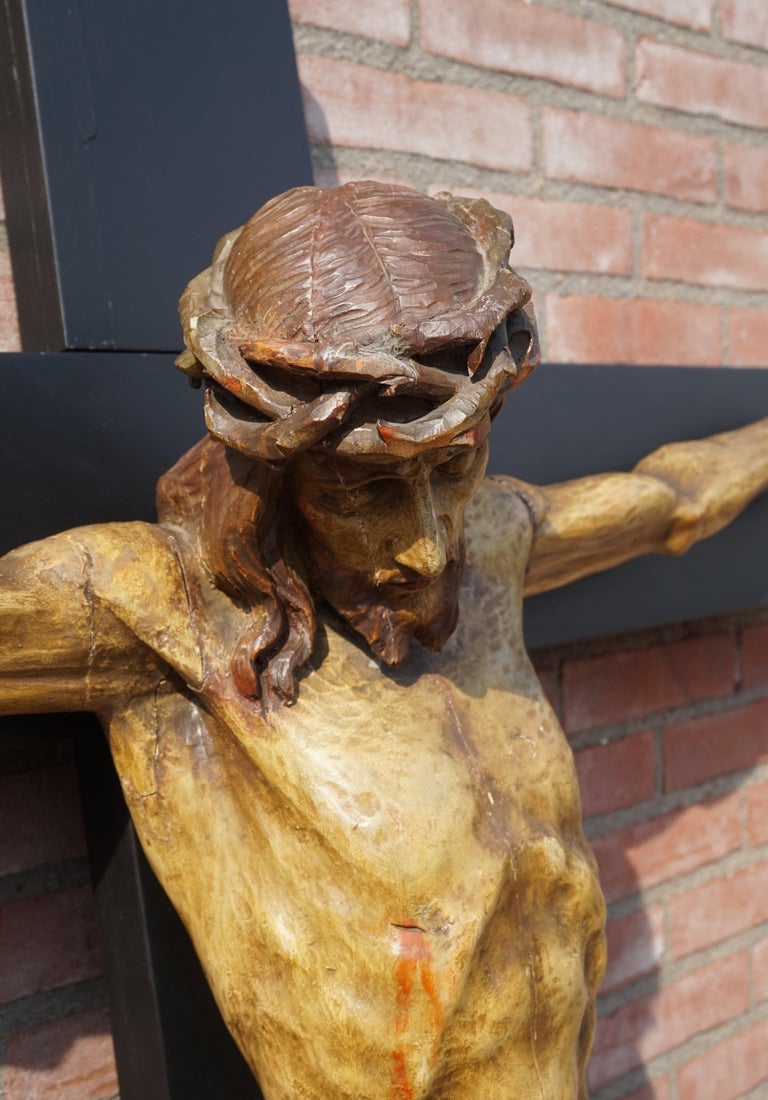 Large Crucifix with an Antique and Rare Size Hand Carved Wooden Corpus ...