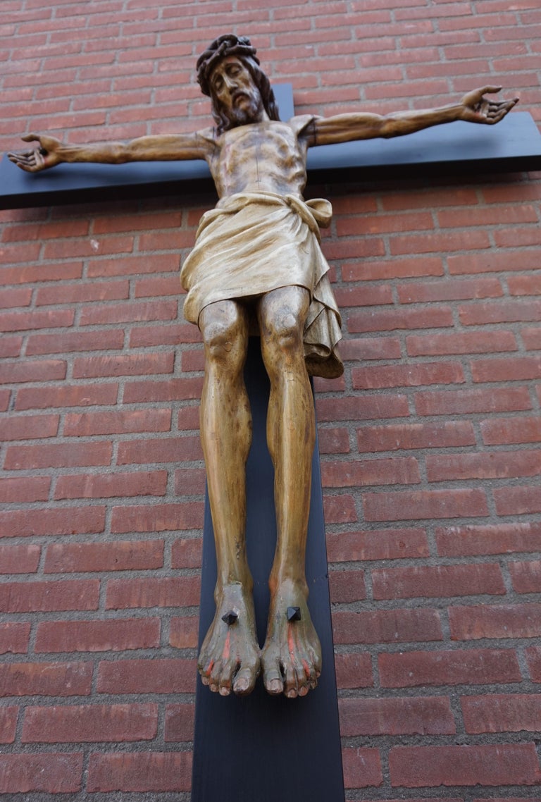 Large Crucifix with an Antique and Rare Size Hand Carved Wooden Corpus ...