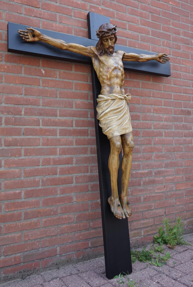 Large Crucifix with an Antique and Rare Size Hand Carved Wooden Corpus ...
