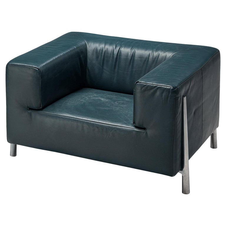 Large Cubic Lounge Chair in Green Leather For Sale at 1stDibs