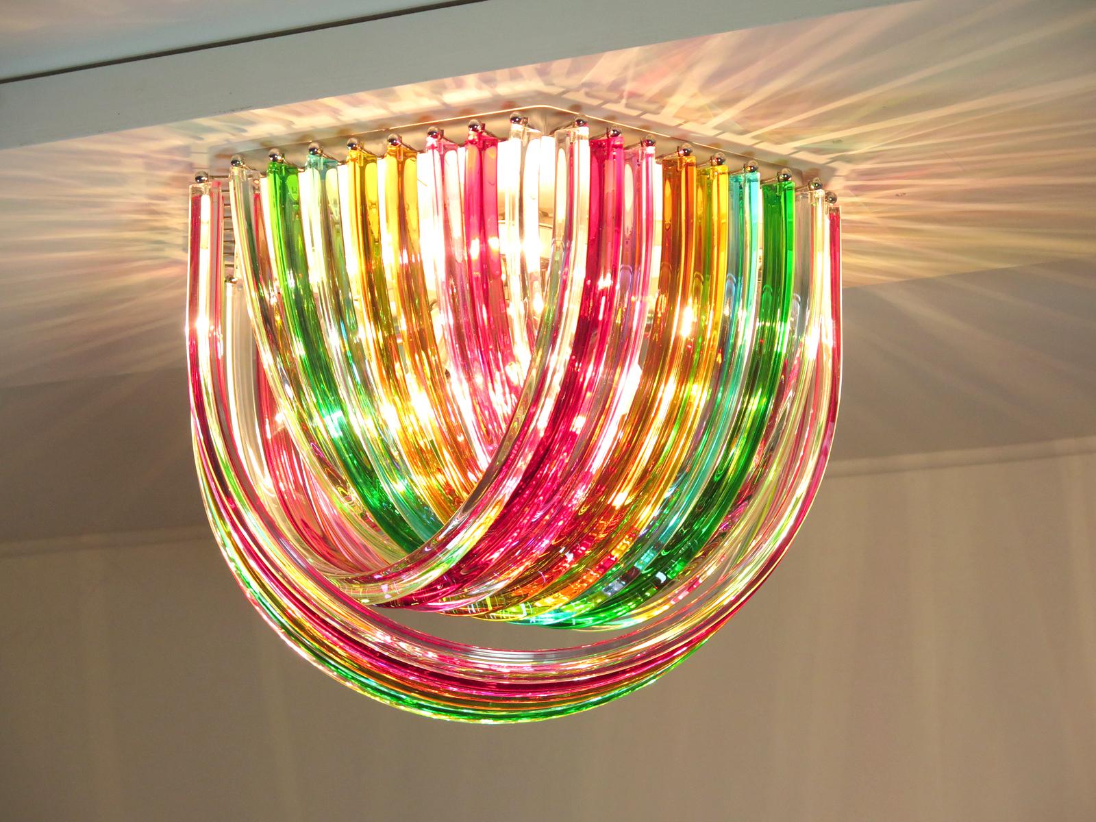 Large Curvati Rainbow Ceiling Light, Multicolored Triedri, 24 Murano ...