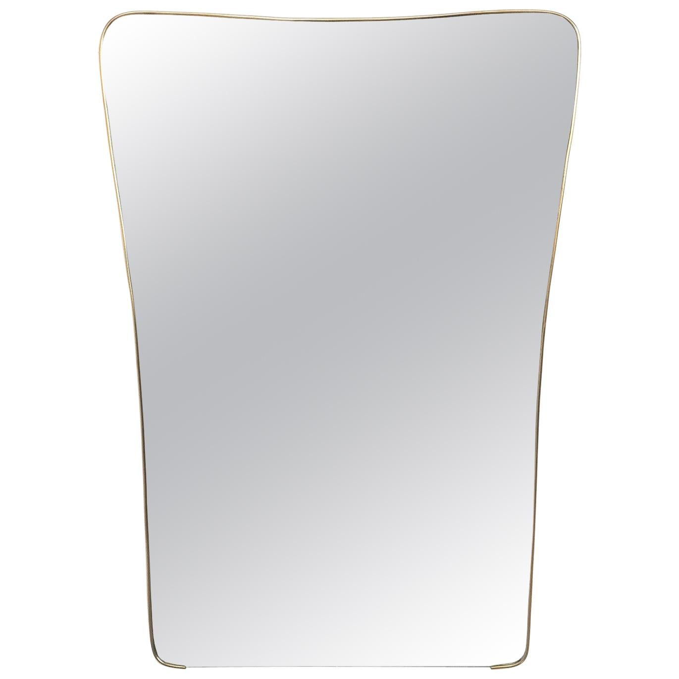 Large Curved Italian Wall Mirror Minimal Brass Frame, Italy, Midcentury ...