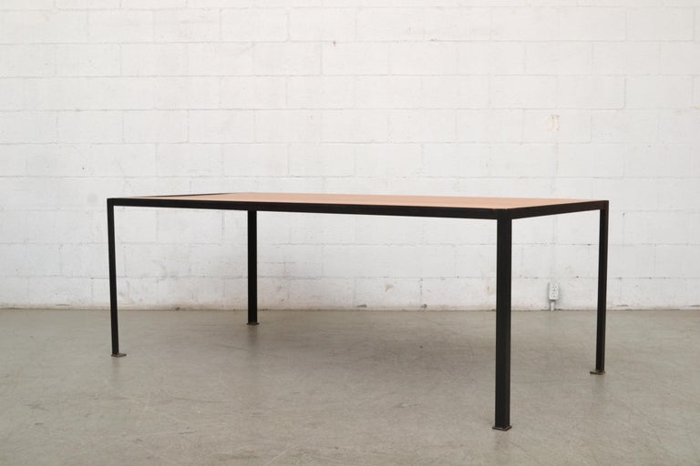 Large Custom Industrial Table with Solid Pecan Top For Sale at 1stDibs