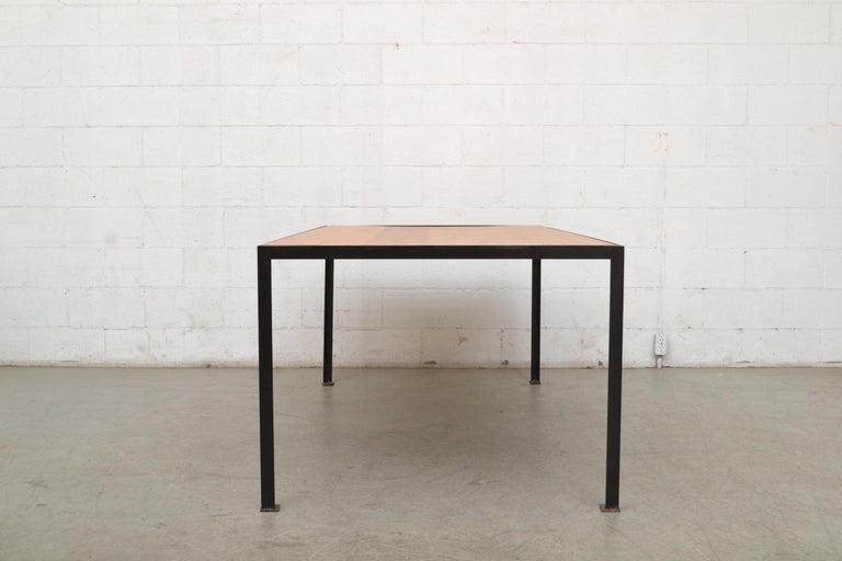Large Custom Industrial Table with Solid Pecan Top For Sale at 1stDibs
