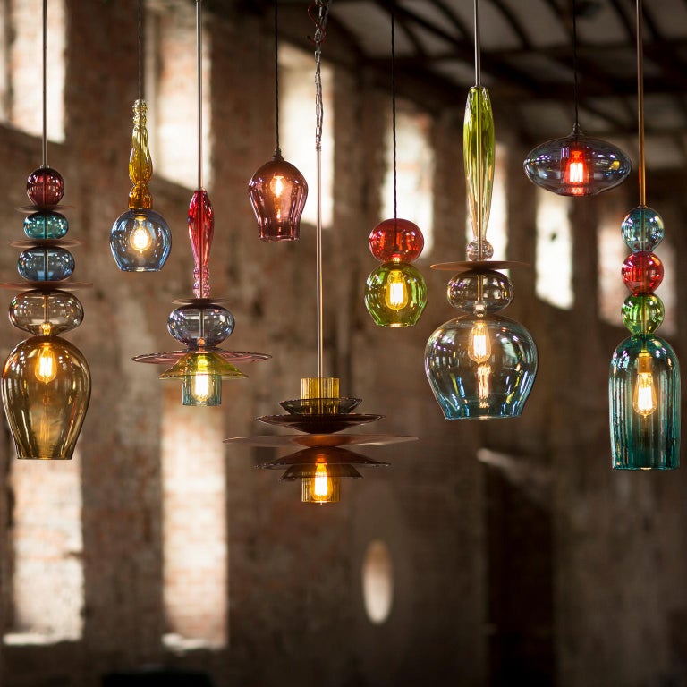 Large Custom Made Modern Oriental Sculptural Colored Glass Pendant ...