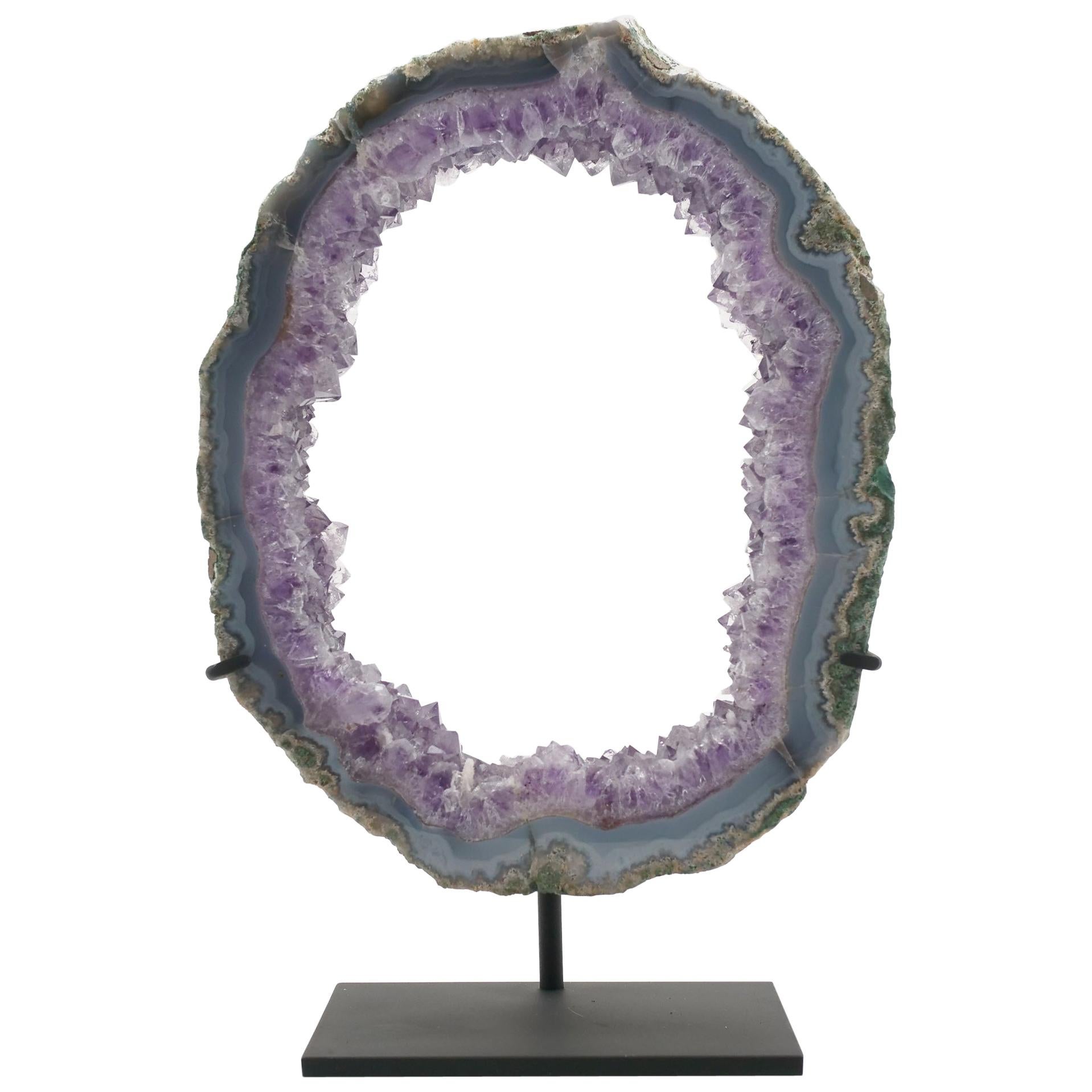 Large Custom Mounted Amethyst Mineral Geode Slice Specimen at 1stDibs