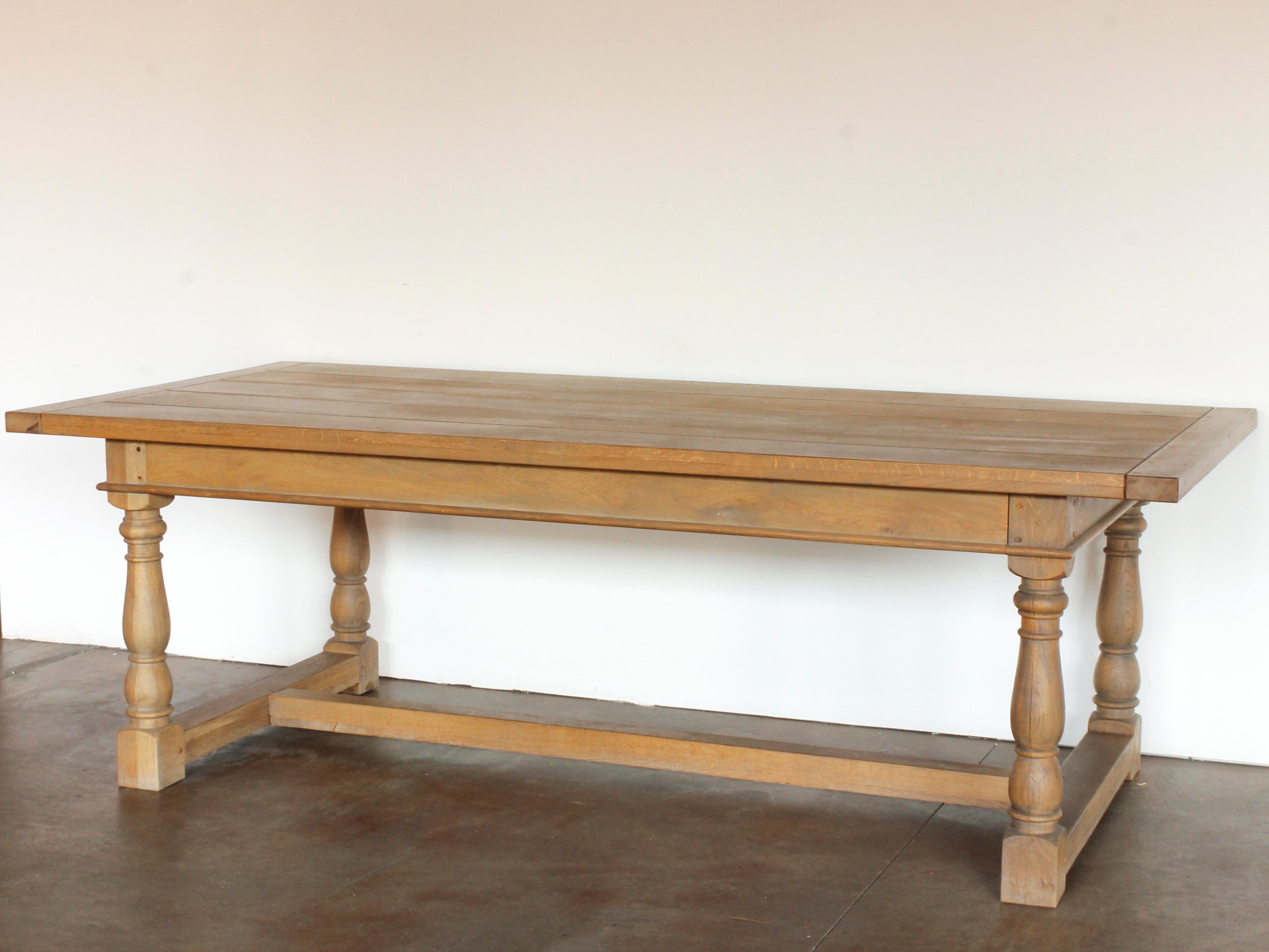 Large Custom Oak Plank-Top Dining Table with Carved Spindle Legs and ...