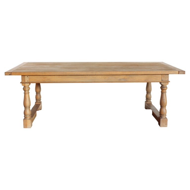 Large Custom Oak Plank-Top Dining Table with Carved Spindle Legs and ...