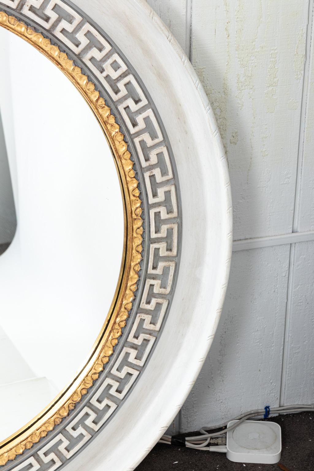 Large Custom Round Painted Greek Key Trim Mirror at 1stDibs