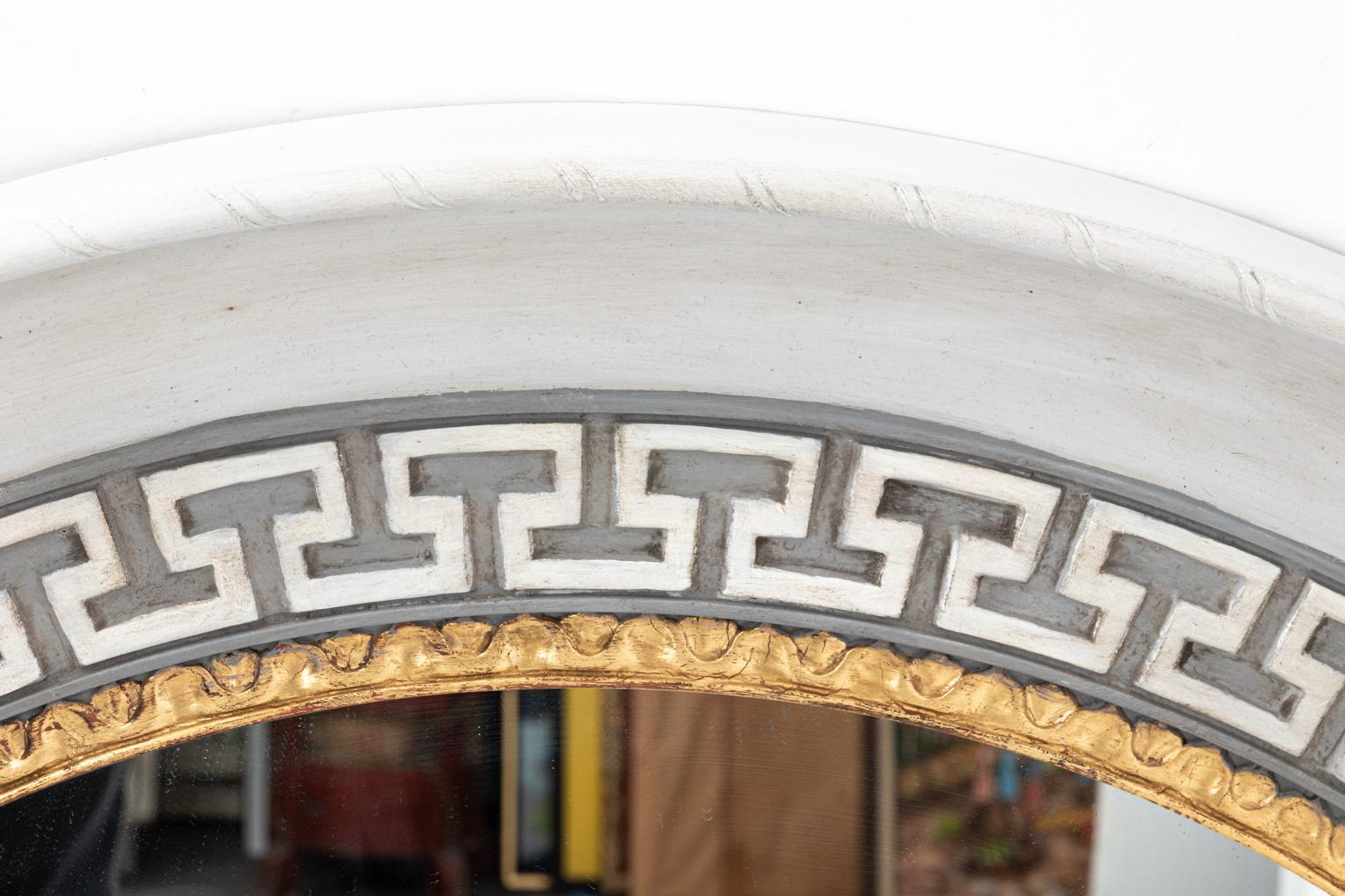 Large Custom Round Painted Greek Key Trim Mirror at 1stDibs