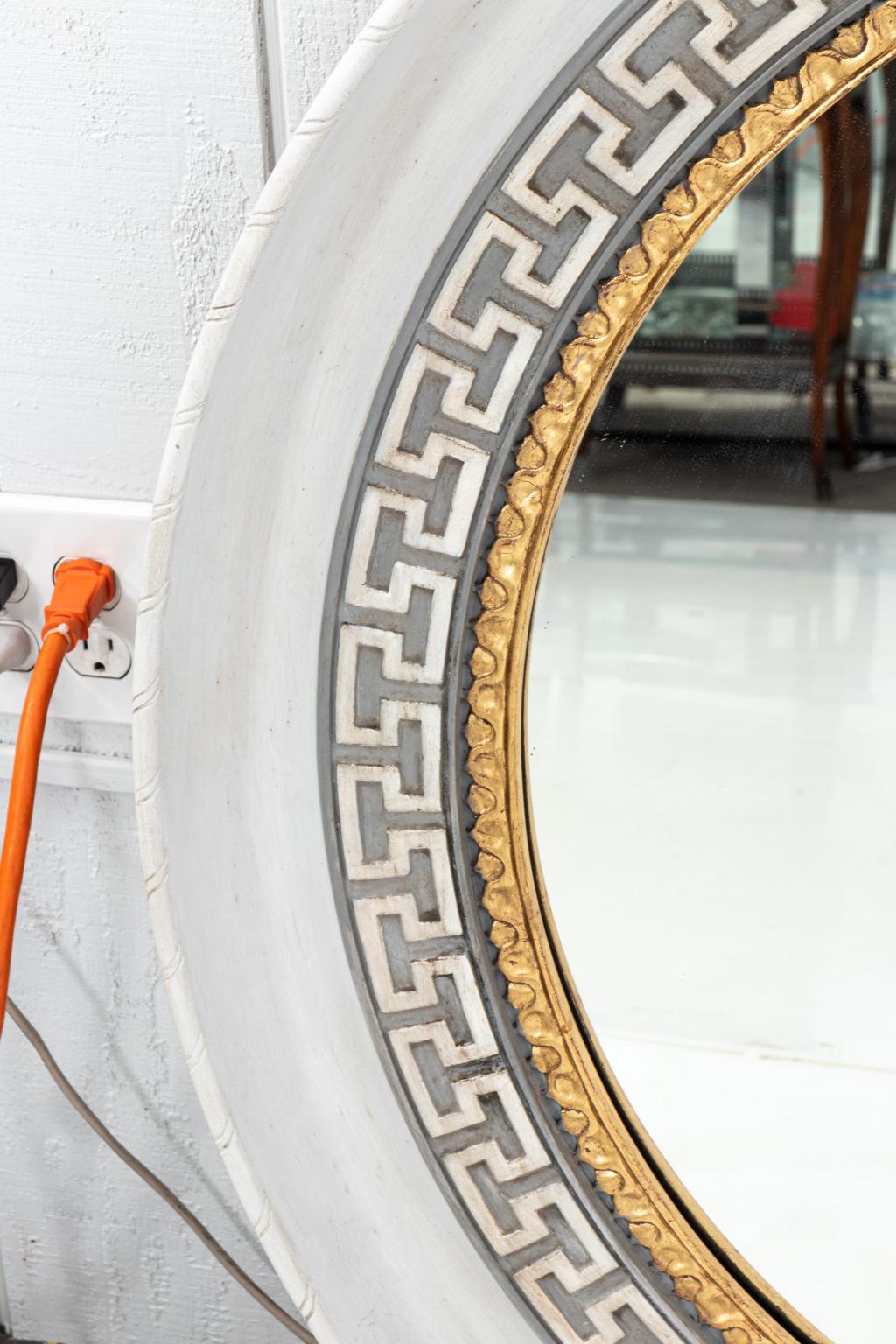 Large Custom Round Painted Greek Key Trim Mirror at 1stDibs