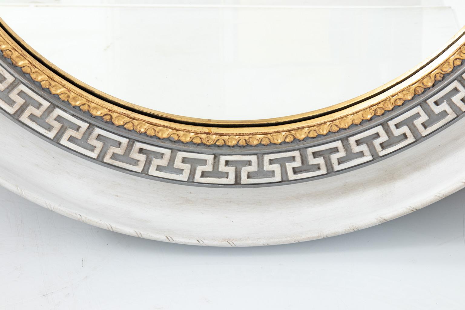 Large Custom Round Painted Greek Key Trim Mirror at 1stDibs