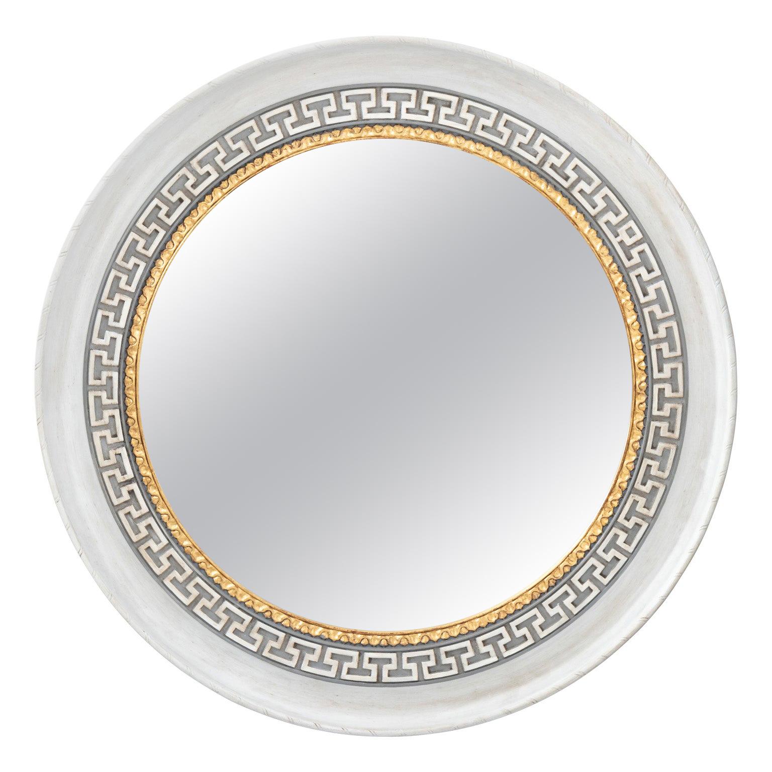 Large Custom Round Painted Greek Key Trim Mirror at 1stDibs