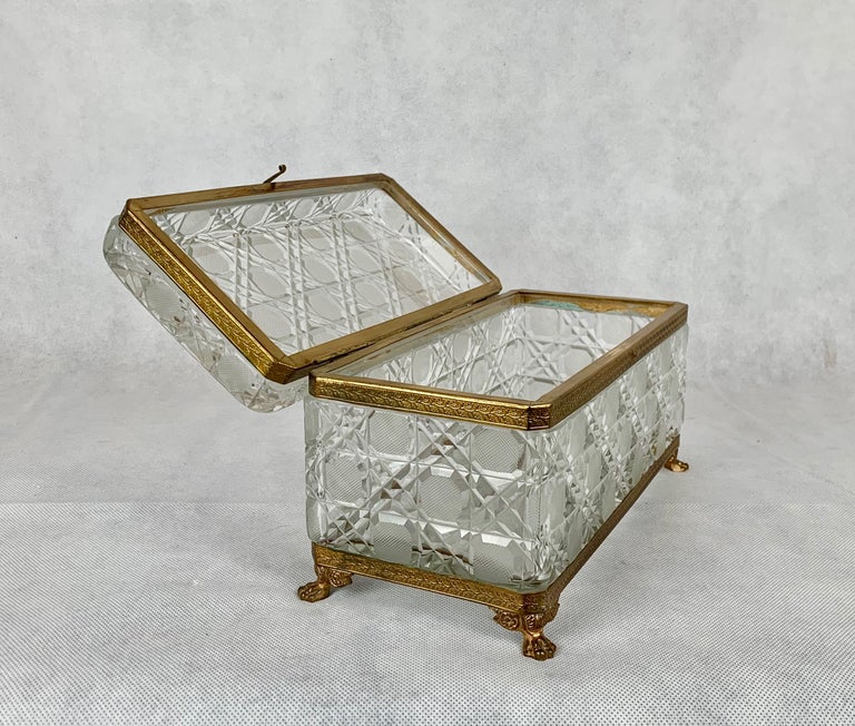 Large Cut Crystal Box with a Gilt Frame in the Cane or Hobnail Pattern ...