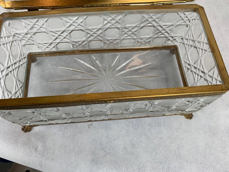 Large Cut Crystal Box with a Gilt Frame in the Cane or Hobnail Pattern ...
