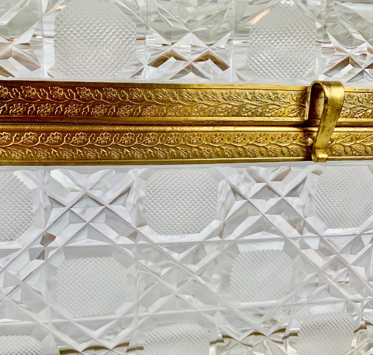 Large Cut Crystal Box with a Gilt Frame in the Cane or Hobnail Pattern ...