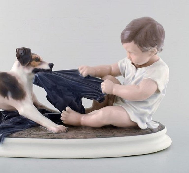 Large Dahl Jensen Porcelain Figurine, Boy and Dog, Model Number 1072 ...