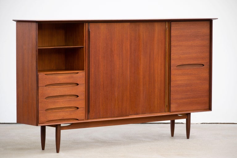 Large Danish Midcentury Teak Highboard, 1960s For Sale at 1stDibs