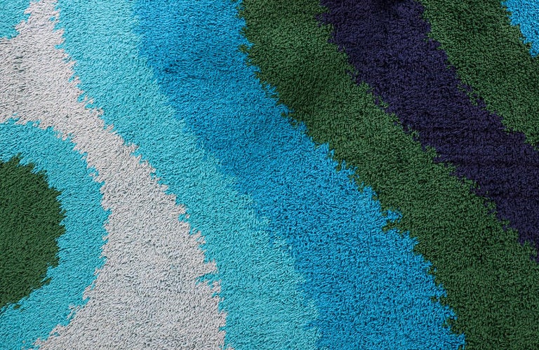 Large Danish Modern Hand-Knotted Blue/Green Wool Rug by Rya at 1stDibs