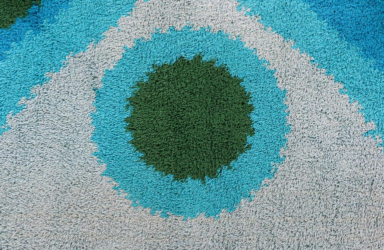 Large Danish Modern Hand-Knotted Blue/Green Wool Rug by Rya at 1stDibs