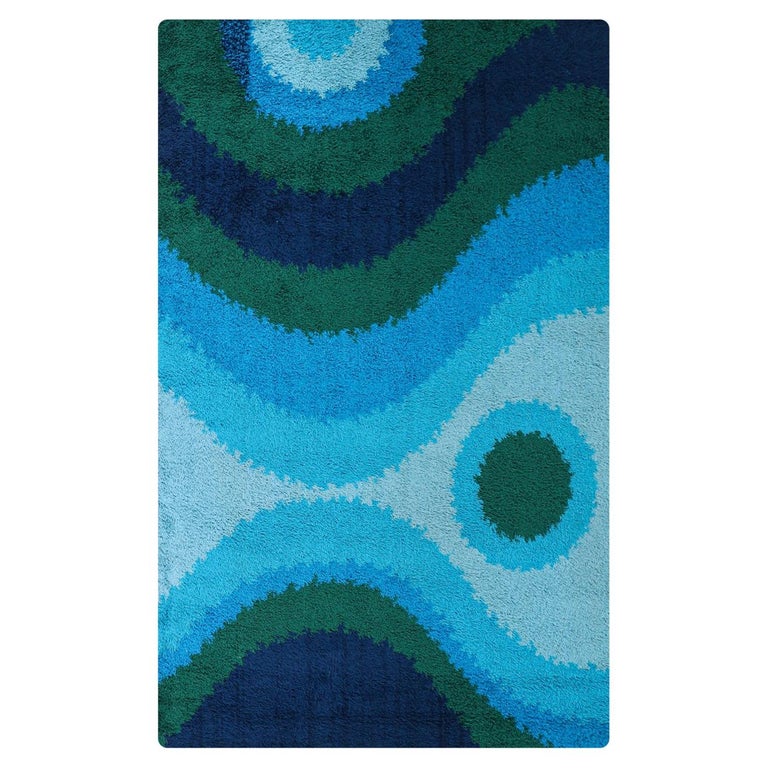 Large Danish Modern Hand-Knotted Blue/Green Wool Rug by Rya at 1stDibs