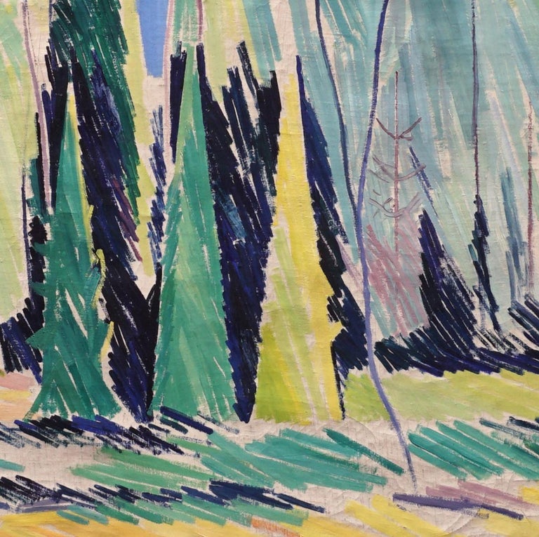 Large Danish Modern Painting Forest Scenery, Oil on Canvas, by William ...