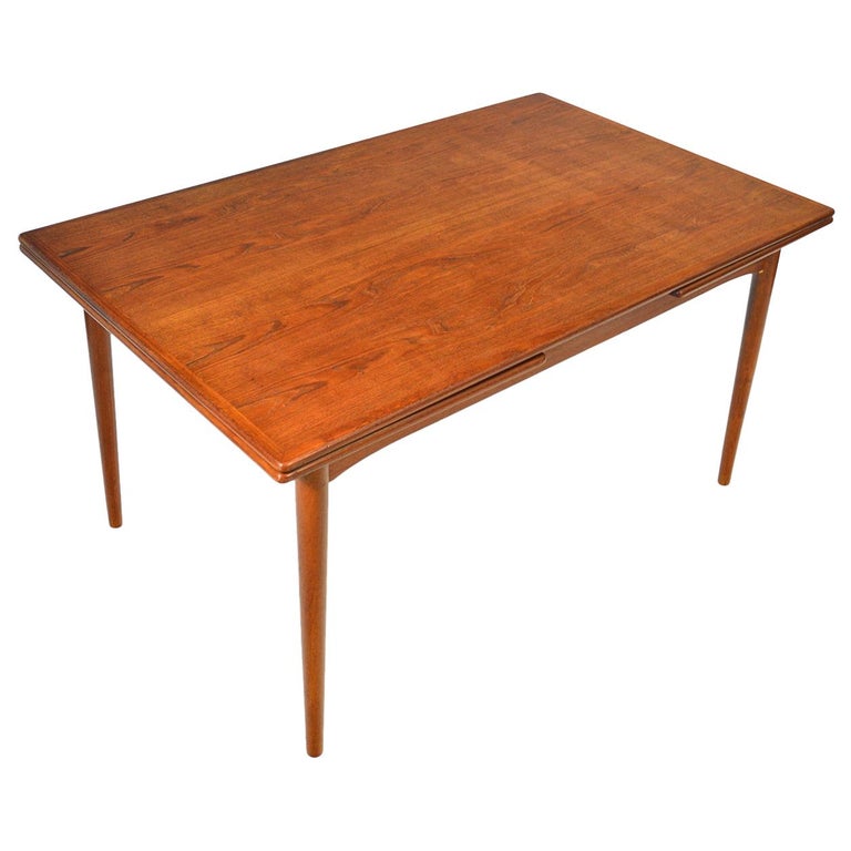 Large Danish Modern Rectangular Draw Leaf Dining Table in Teak For Sale ...