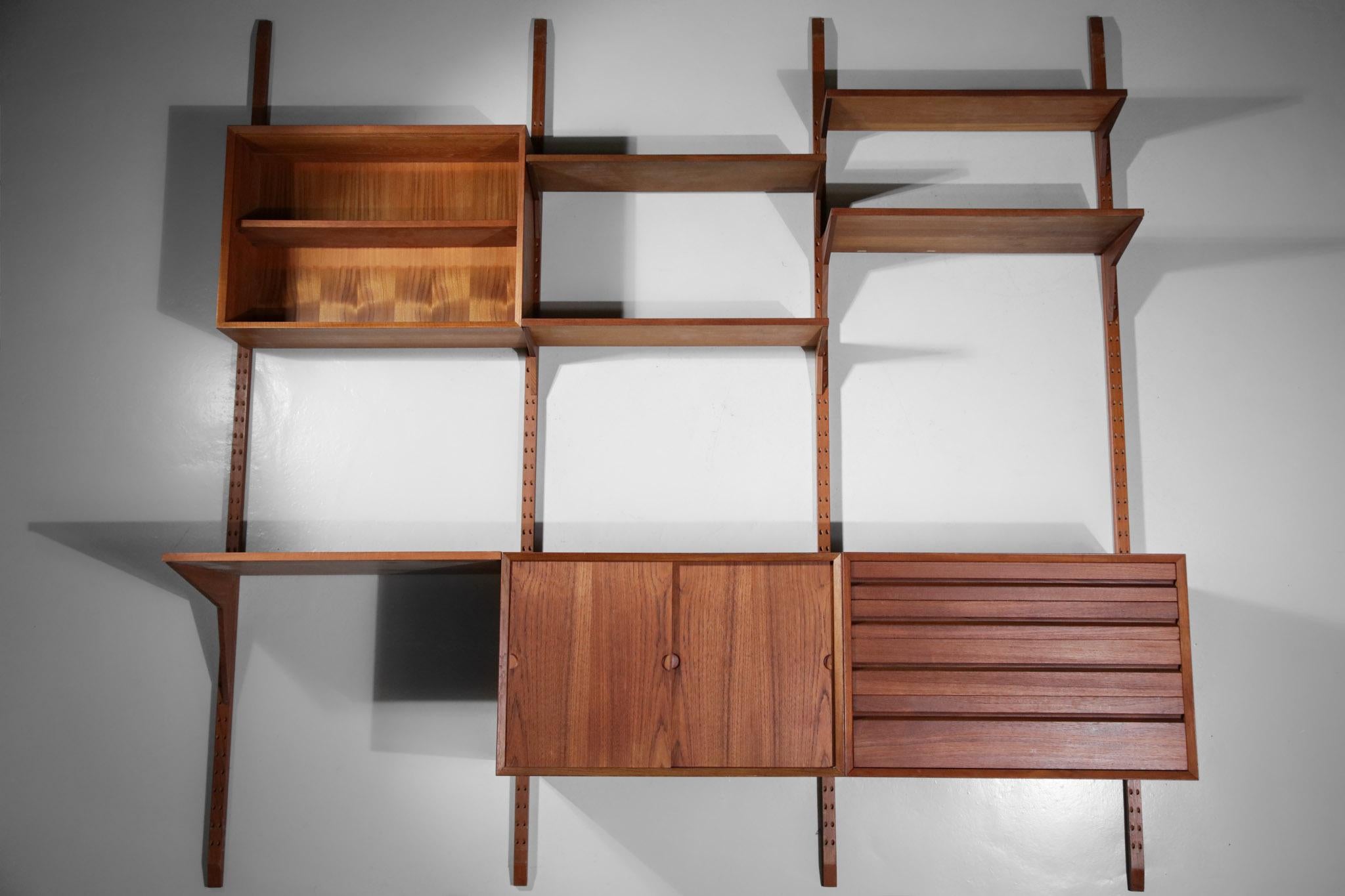 Large Danish Teak Wall Bookcase "ladder" by Poul Cadovius, F140 at 1stDibs