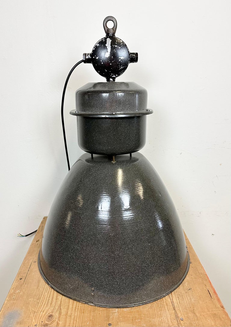 Large Dark Grey Enamel Industrial Factory Lamp from Elektrosvit, 1960s ...