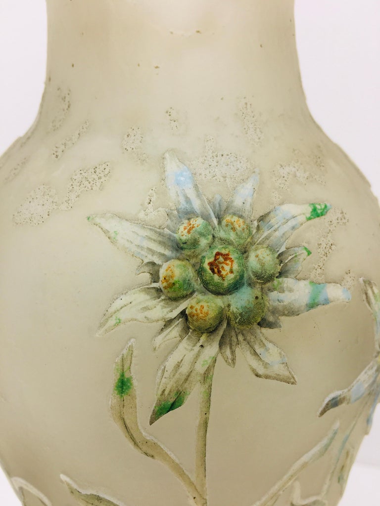 Large Daum Nancy Art Nouveau Cameo Glass Vase Edelweiss Decor 28cm For ...