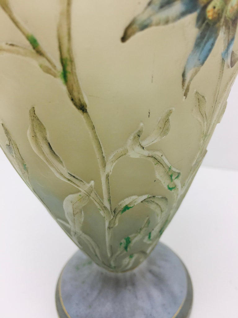 Large Daum Nancy Art Nouveau Cameo Glass Vase Edelweiss Decor 28cm For ...