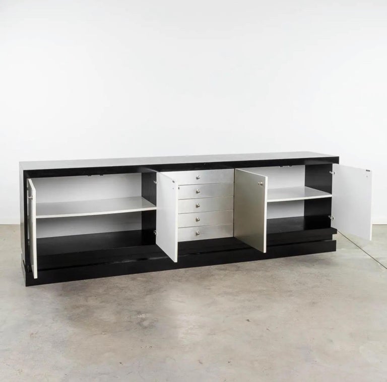 Large De Coene Ebonized Wood and Aluminum Sideboard For Sale at 1stDibs