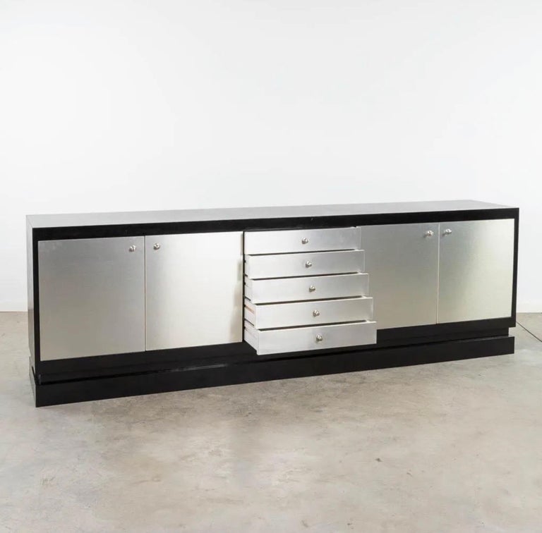 Large De Coene Ebonized Wood and Aluminum Sideboard For Sale at 1stDibs