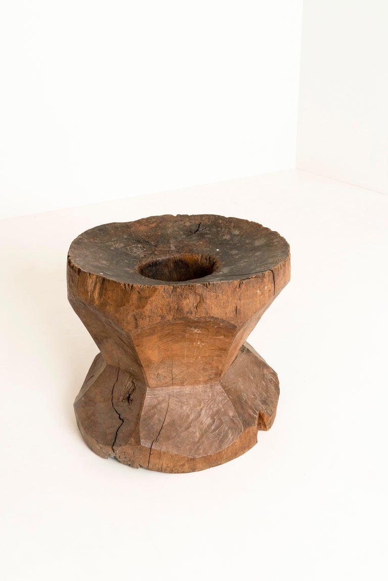 Large Decorative Antique Mortar of Wood For Sale at 1stDibs
