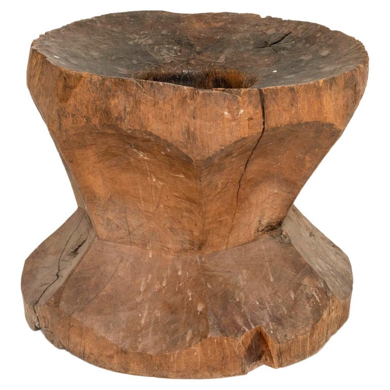 Large Decorative Antique Mortar of Wood For Sale at 1stDibs