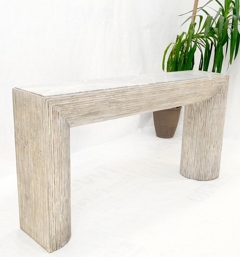 Large Decorative Carved White Washed Wood Marble Top Console Sofa Table ...