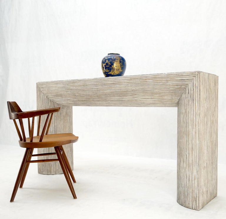 Large Decorative Carved White Washed Wood Marble Top Console Sofa Table ...