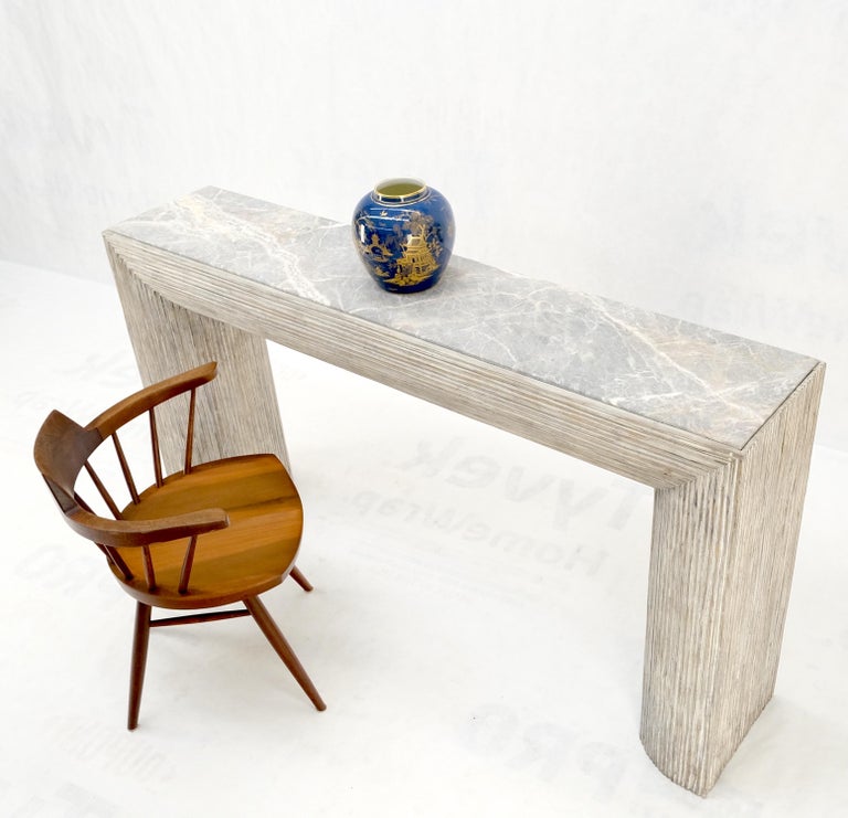 Large Decorative Carved White Washed Wood Marble Top Console Sofa Table ...