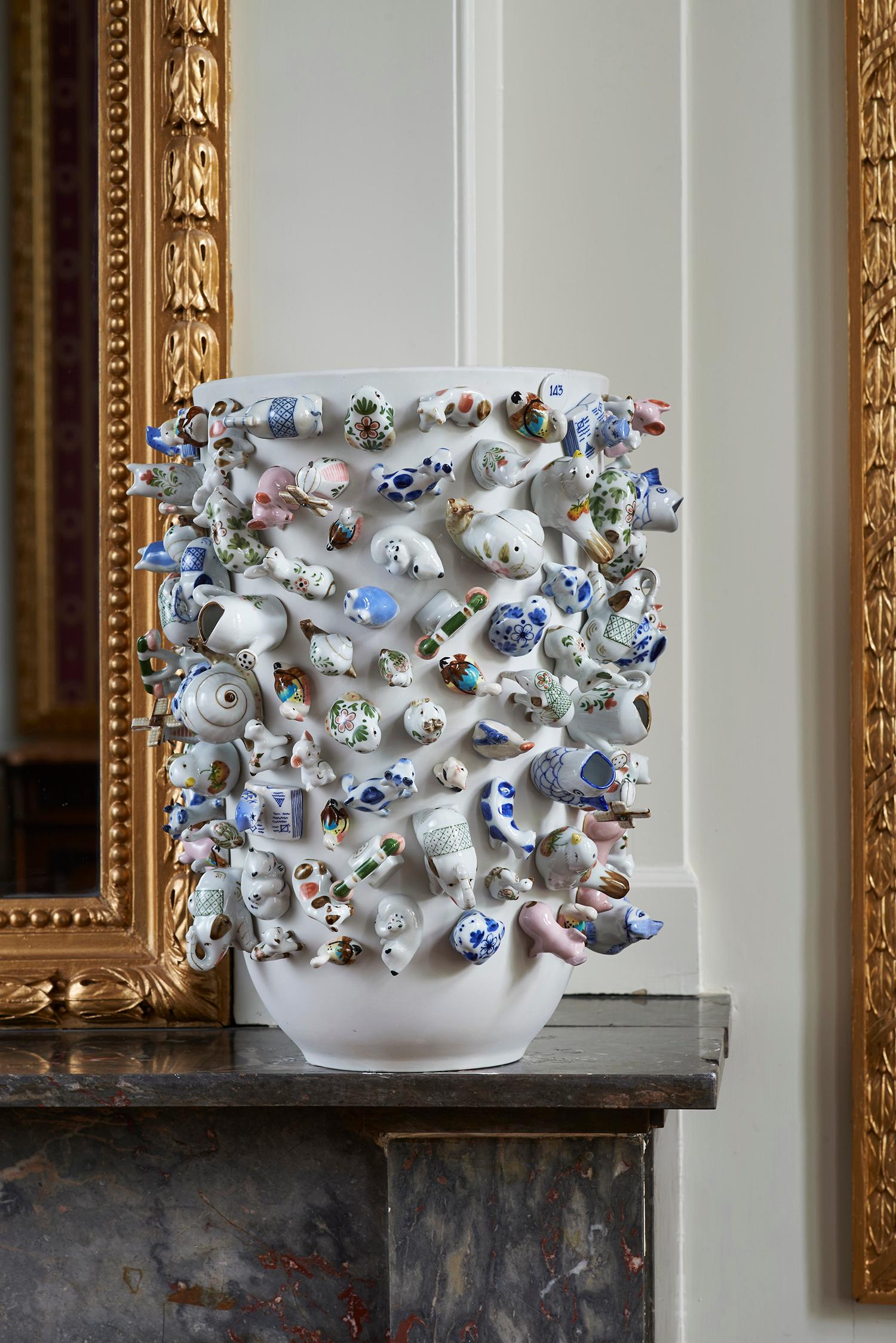 Large Decorative Ceramic Vase with Animal Figurines at 1stDibs | large ...