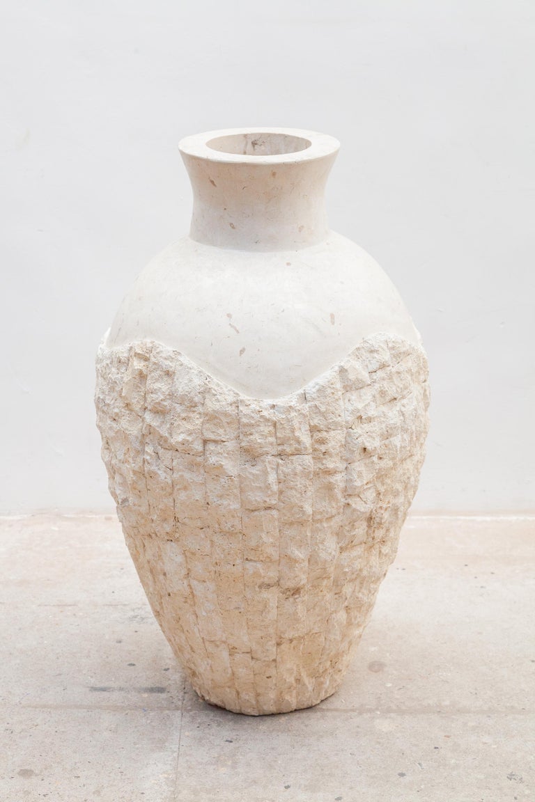 Large Decorative Mactan Stone Floor Vase, 1980s at 1stDibs