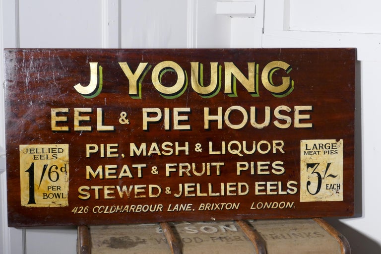 Large Decorative Painted Advertising Sign, Eel and Pie Shop at 1stDibs