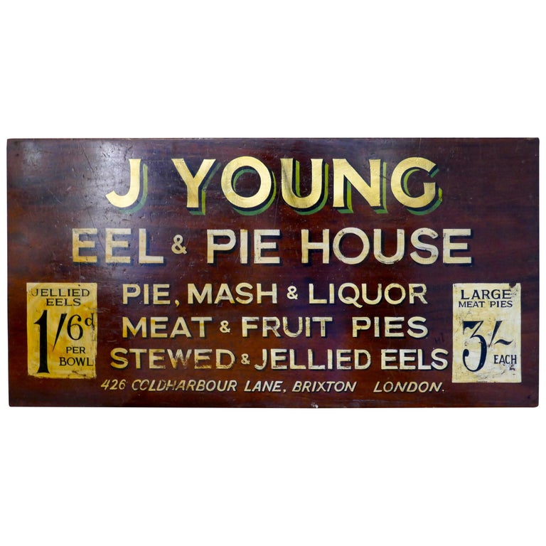 Large Decorative Painted Advertising Sign, Eel and Pie Shop at 1stDibs